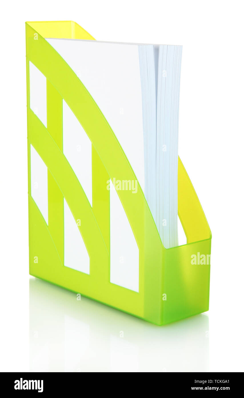 Green tray for papers isolated on white Stock Photo - Alamy