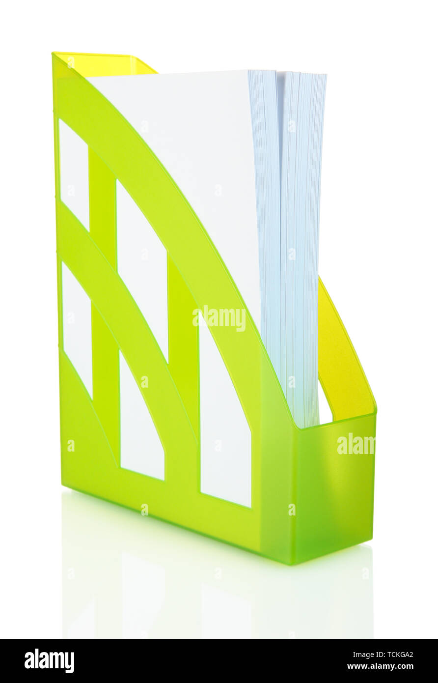 Green tray for papers isolated on white Stock Photo - Alamy