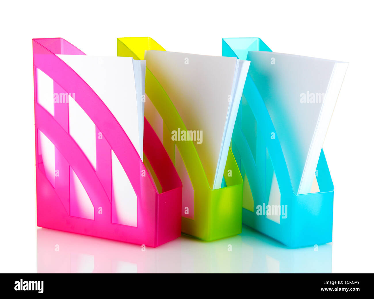 Colorful trays for papers isolated on white Stock Photo - Alamy