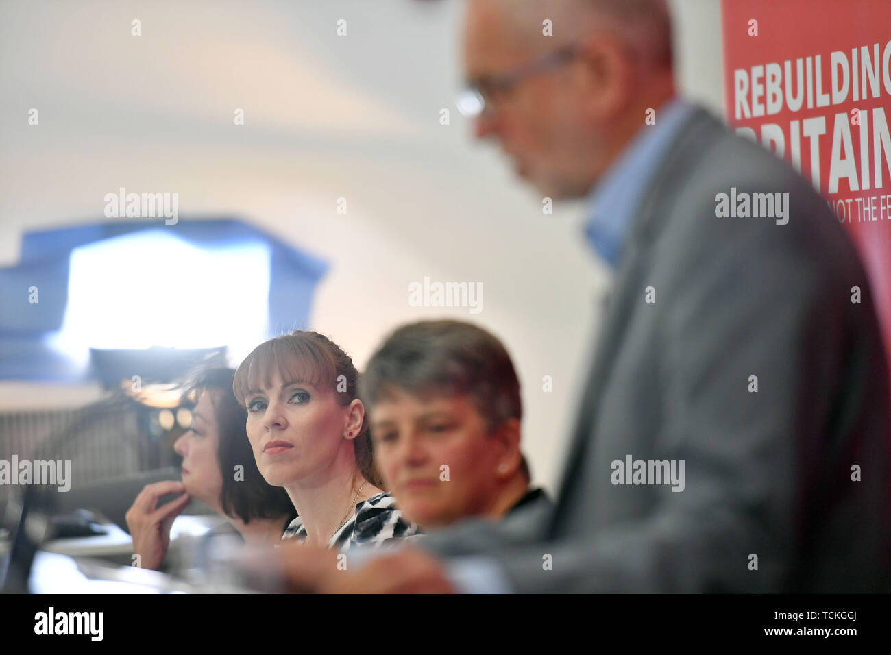 Shadow education secretary Angela Rayner looks on as Labour leader ...