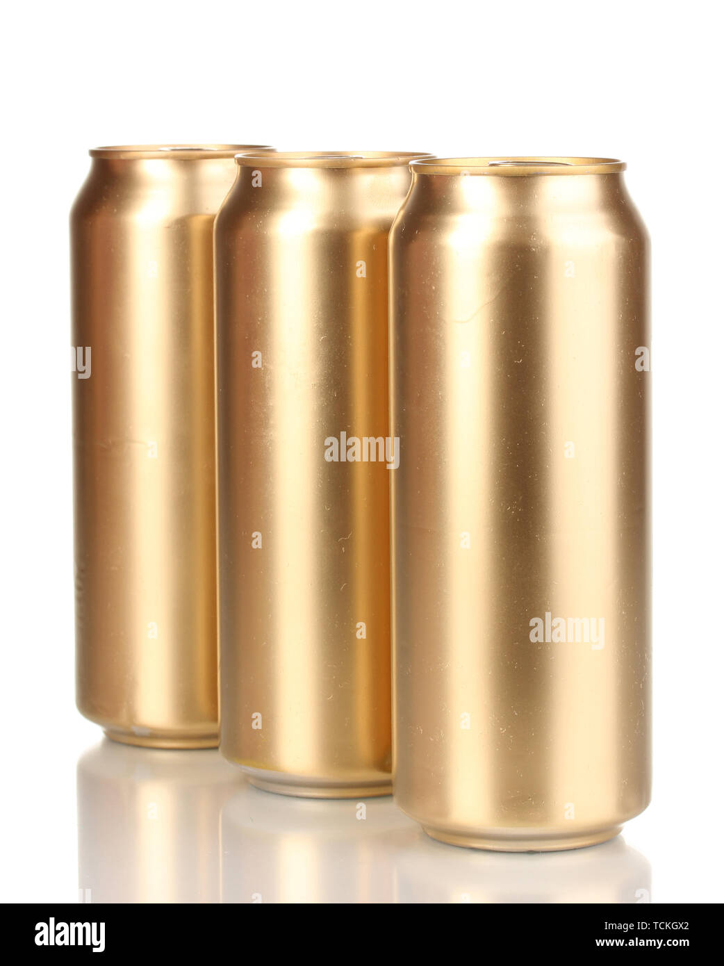 golden cans isolated on white Stock Photo - Alamy