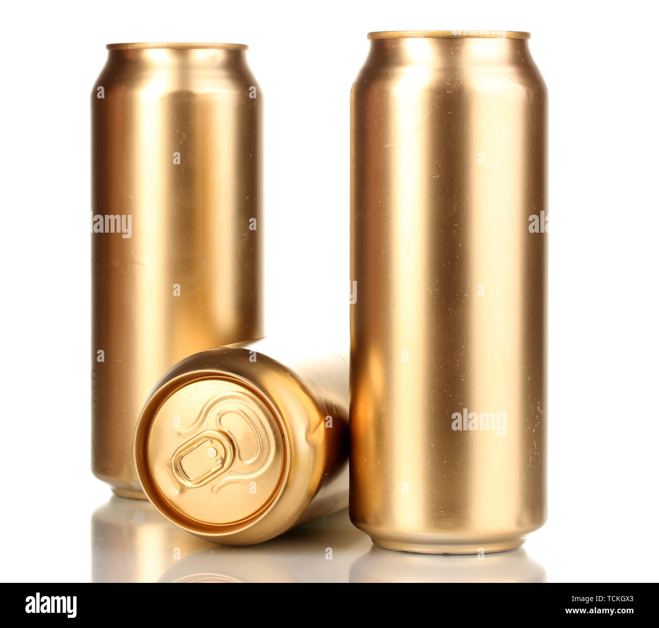 golden cans isolated on white Stock Photo - Alamy