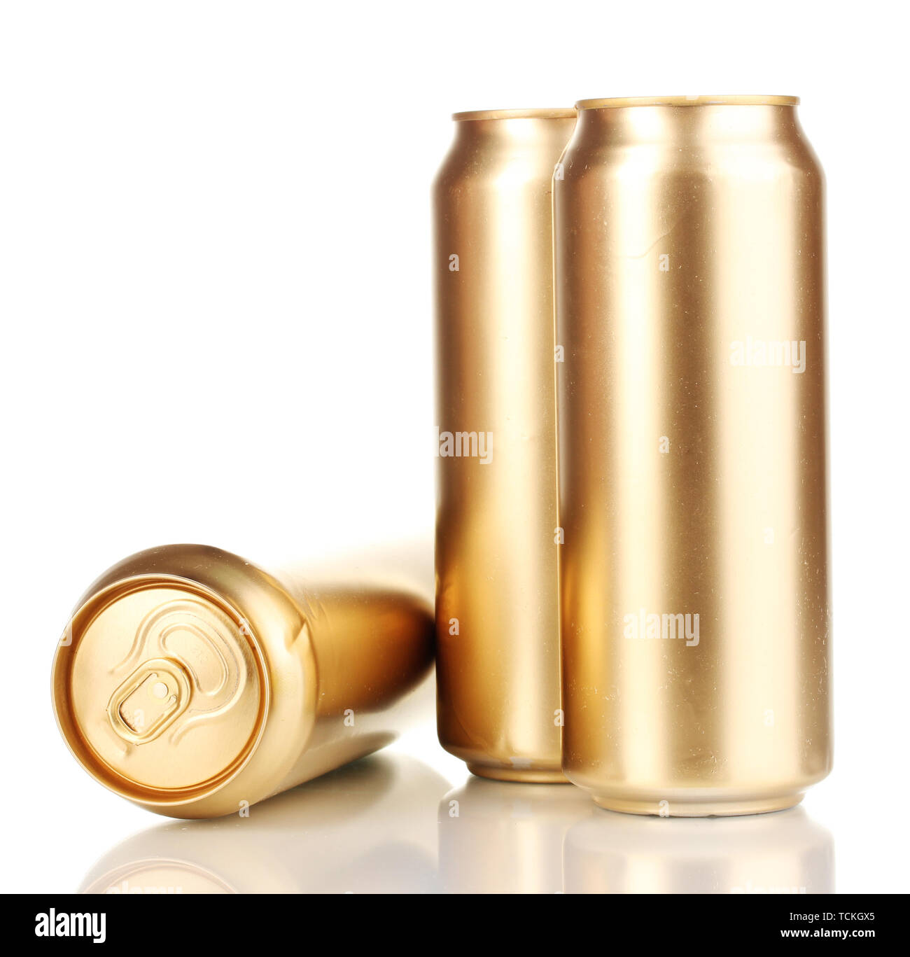 golden cans isolated on white Stock Photo - Alamy