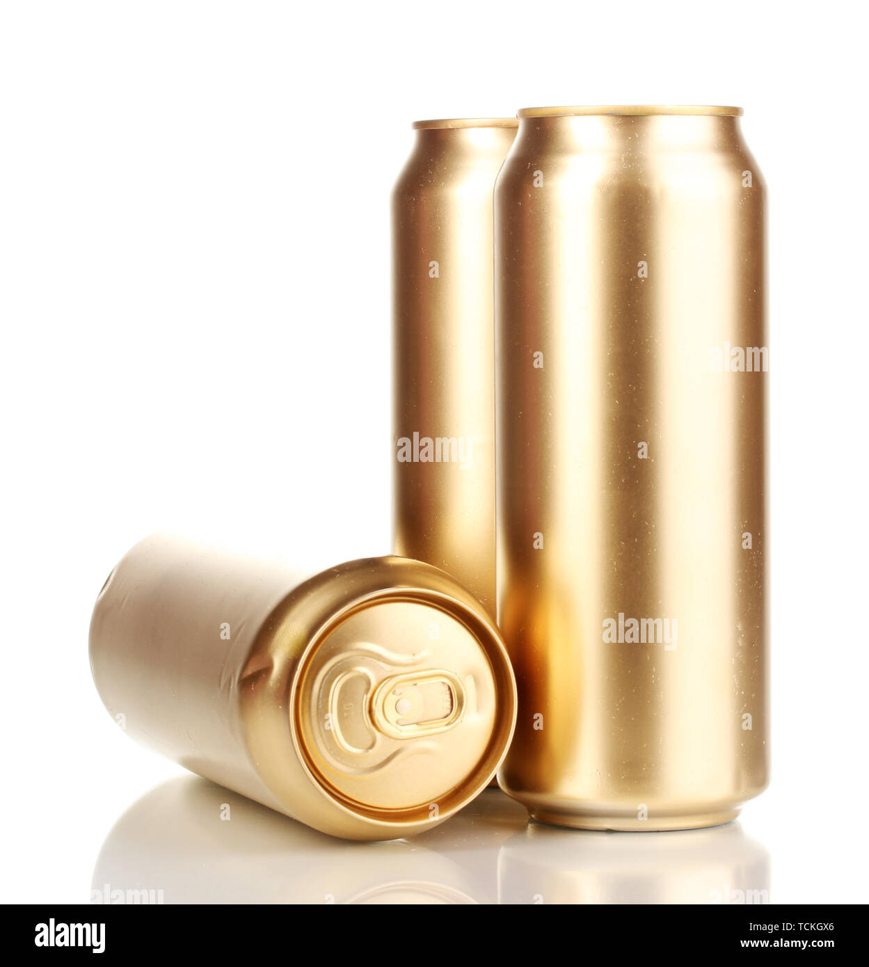 golden cans isolated on white Stock Photo - Alamy