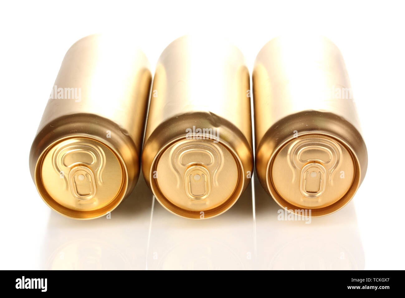 golden cans isolated on white Stock Photo - Alamy