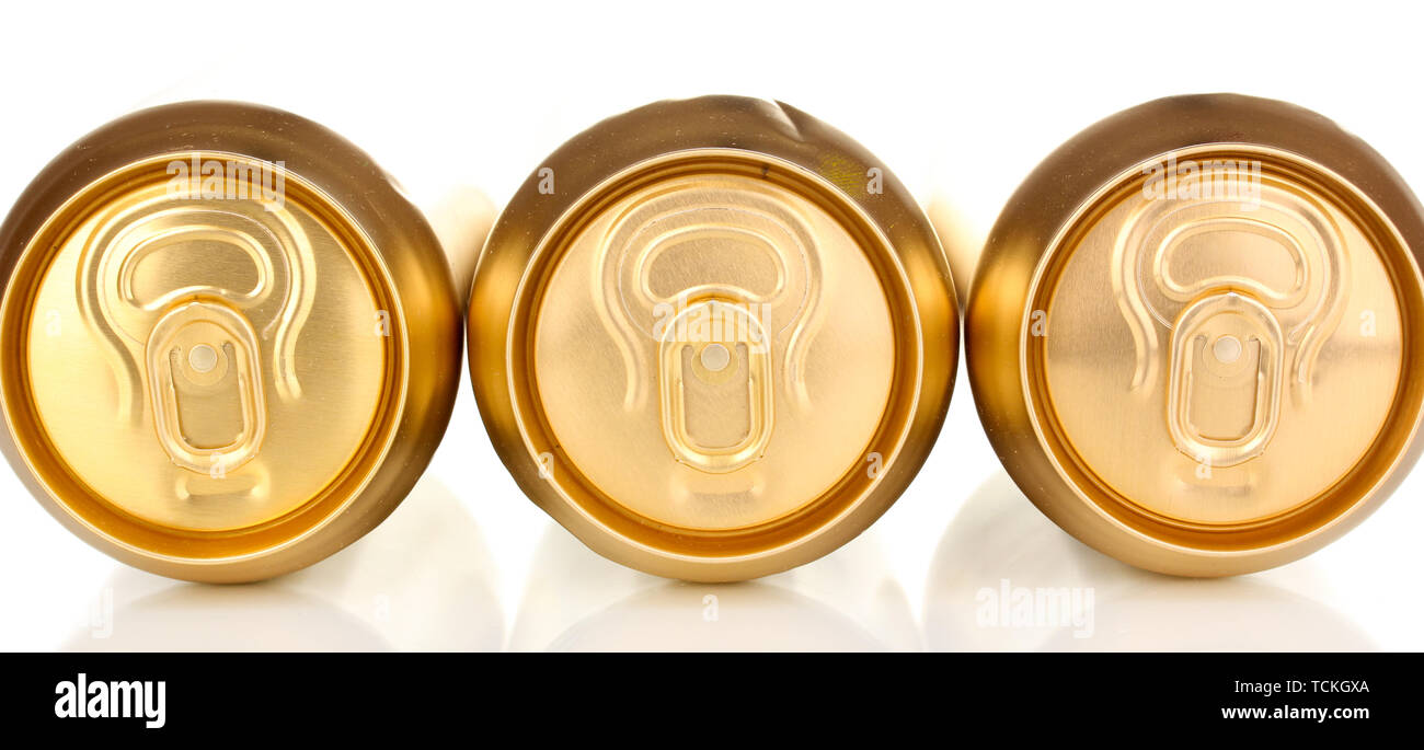 golden cans isolated on white Stock Photo - Alamy