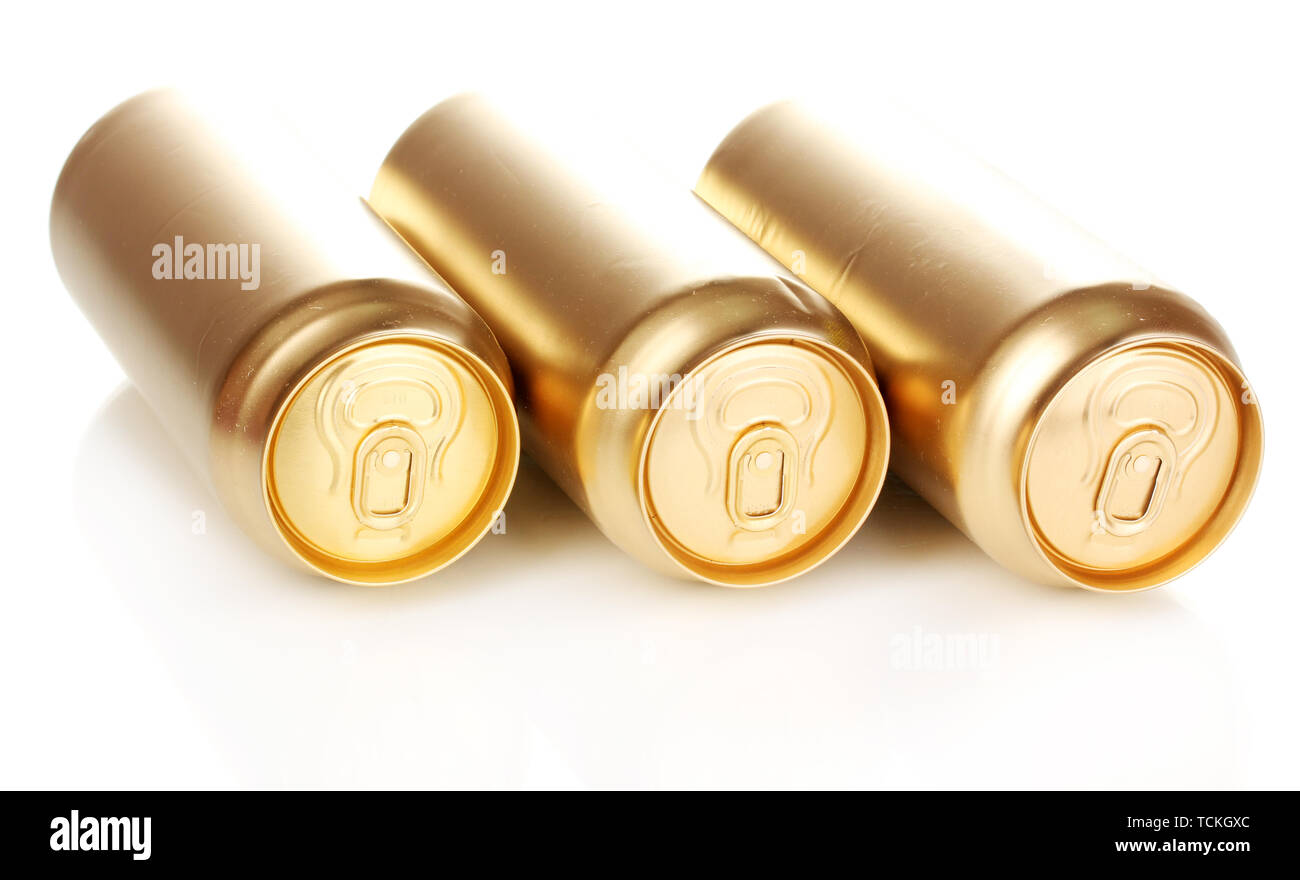golden cans isolated on white Stock Photo - Alamy