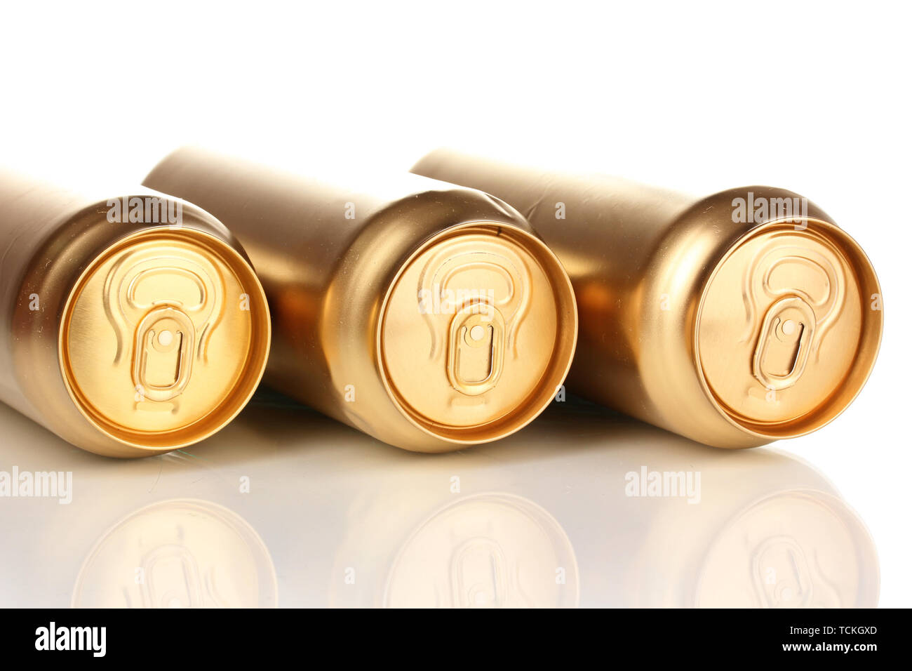 golden cans isolated on white Stock Photo - Alamy