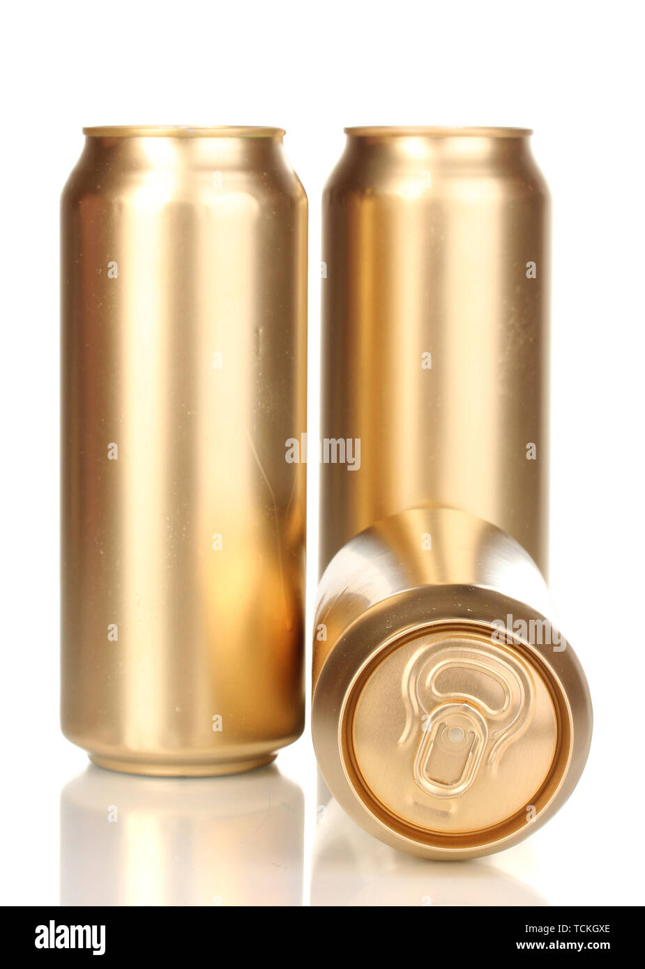 golden cans isolated on white Stock Photo - Alamy
