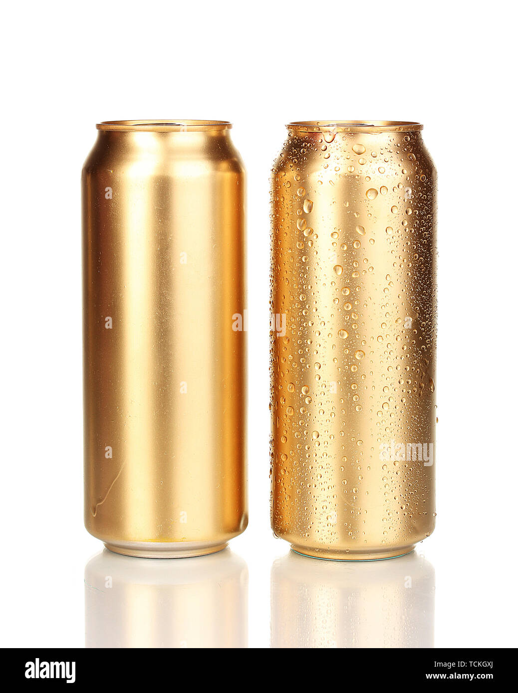 golden cans isolated on white Stock Photo - Alamy