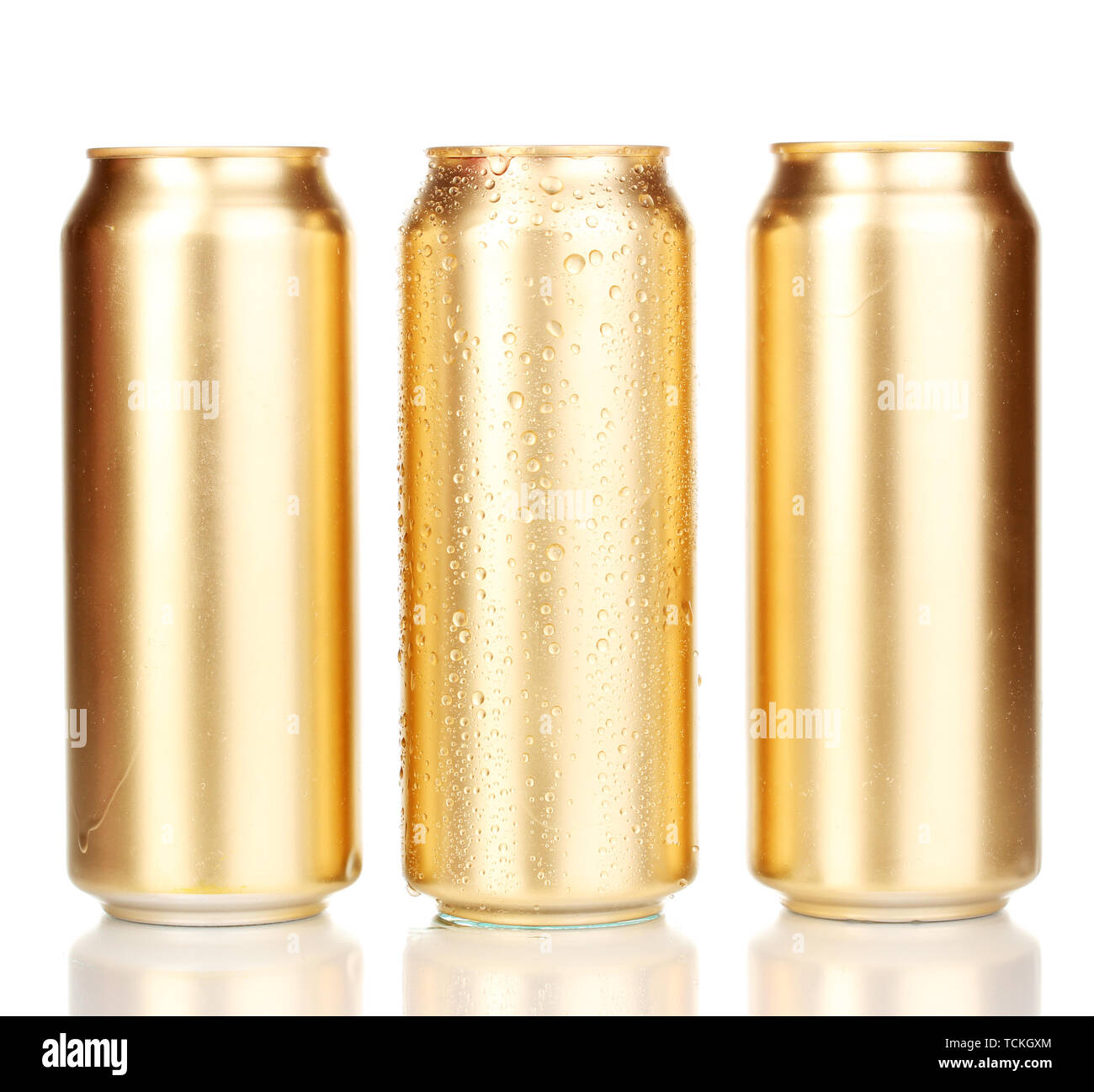 golden cans isolated on white Stock Photo - Alamy