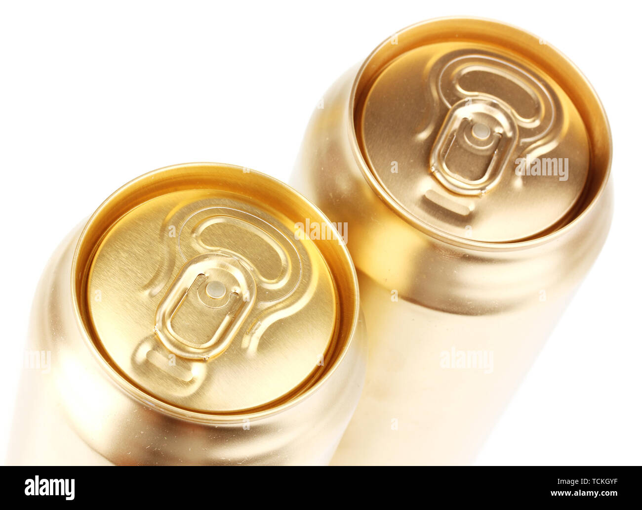 golden cans isolated on white Stock Photo - Alamy
