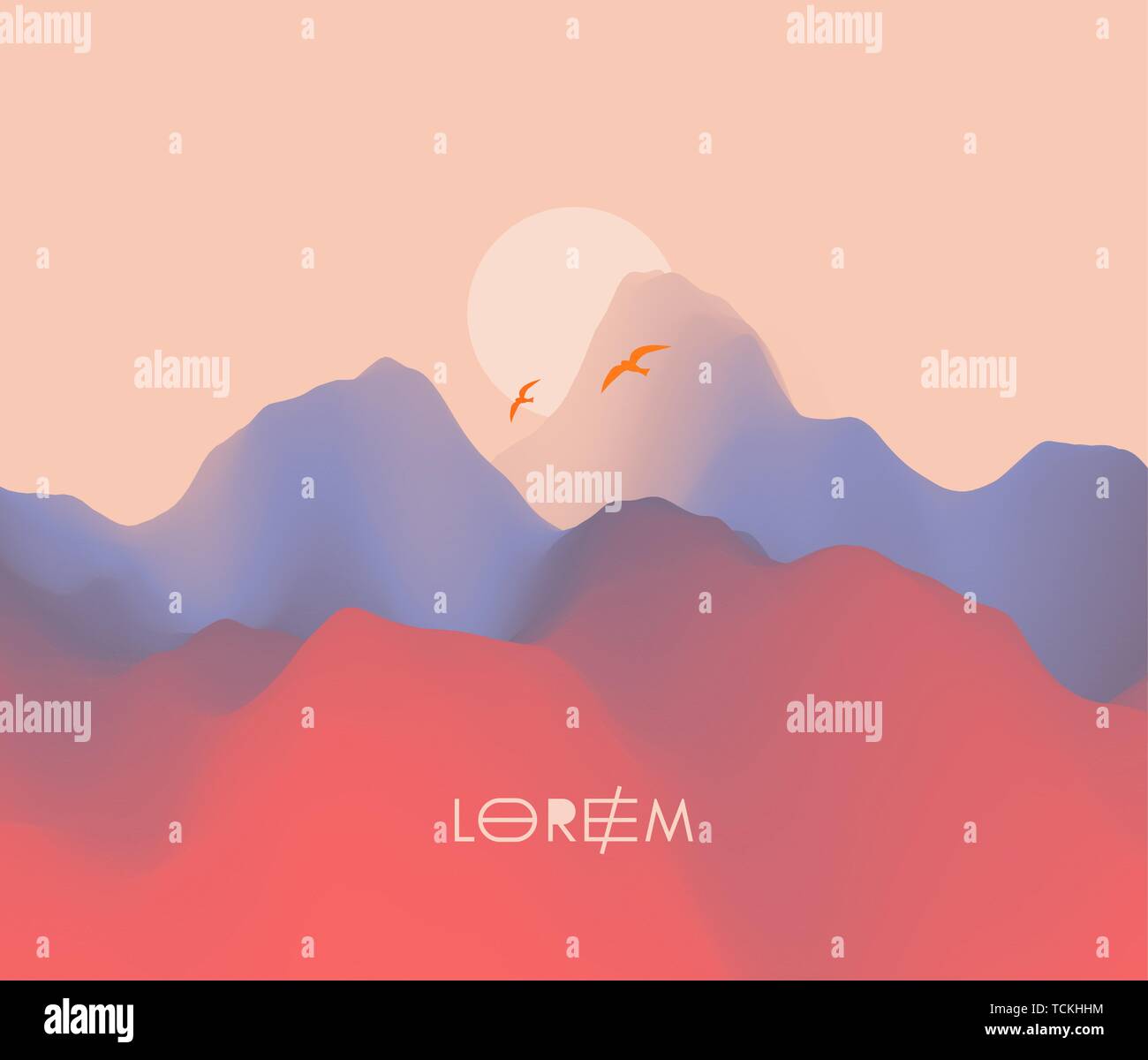 Landscape with mountains and sun. Sunrise. Mountainous terrain ...
