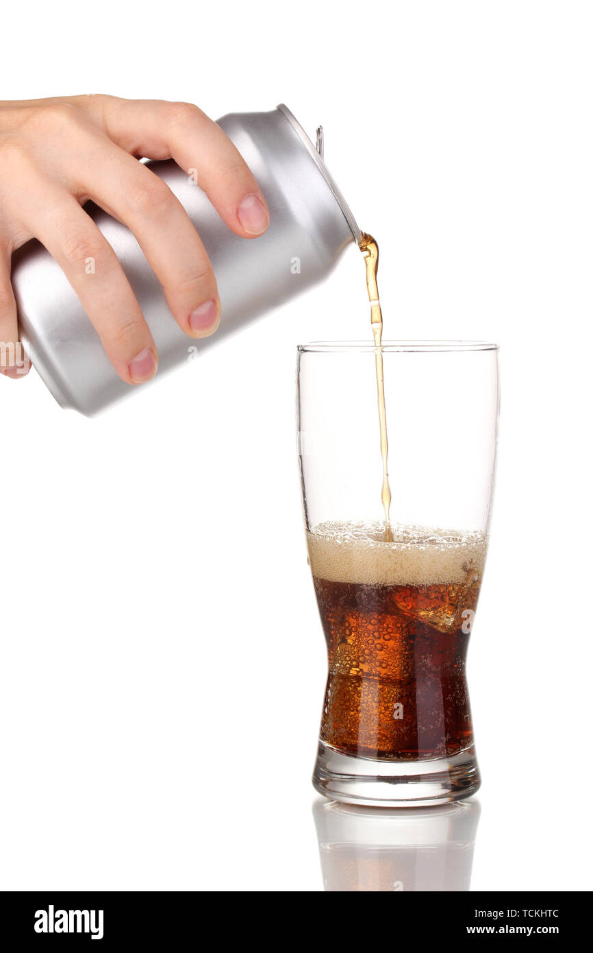 Pouring cola into glass isolated on white Stock Photo - Alamy