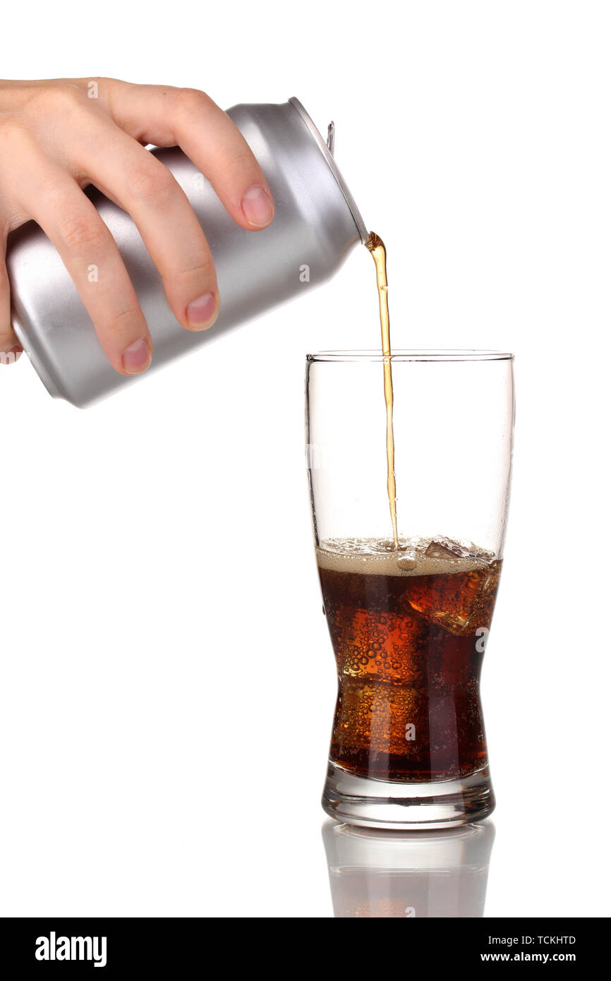 Pouring cola into glass isolated on white Stock Photo - Alamy