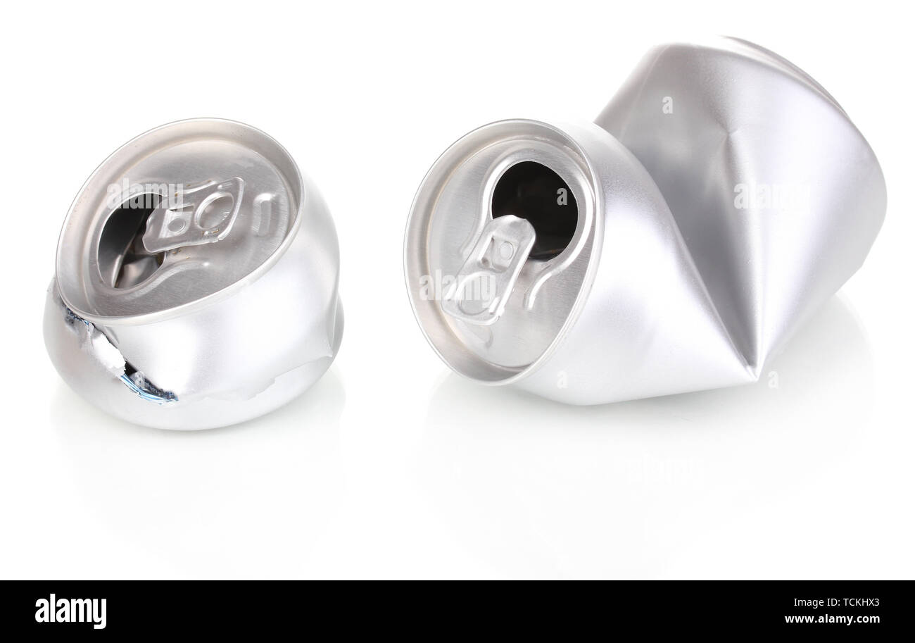 crumpled empty cans isolated on white Stock Photo - Alamy