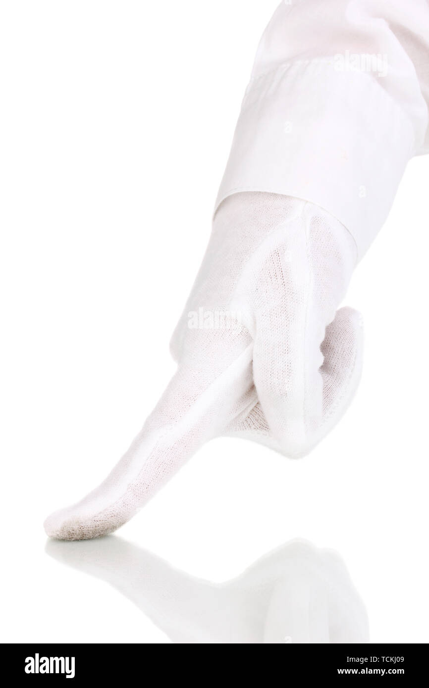 Auditor hand checking cleanliness isolated on white Stock Photo - Alamy