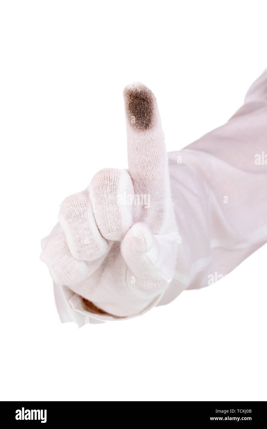 Auditor hand checking cleanliness isolated on white Stock Photo - Alamy