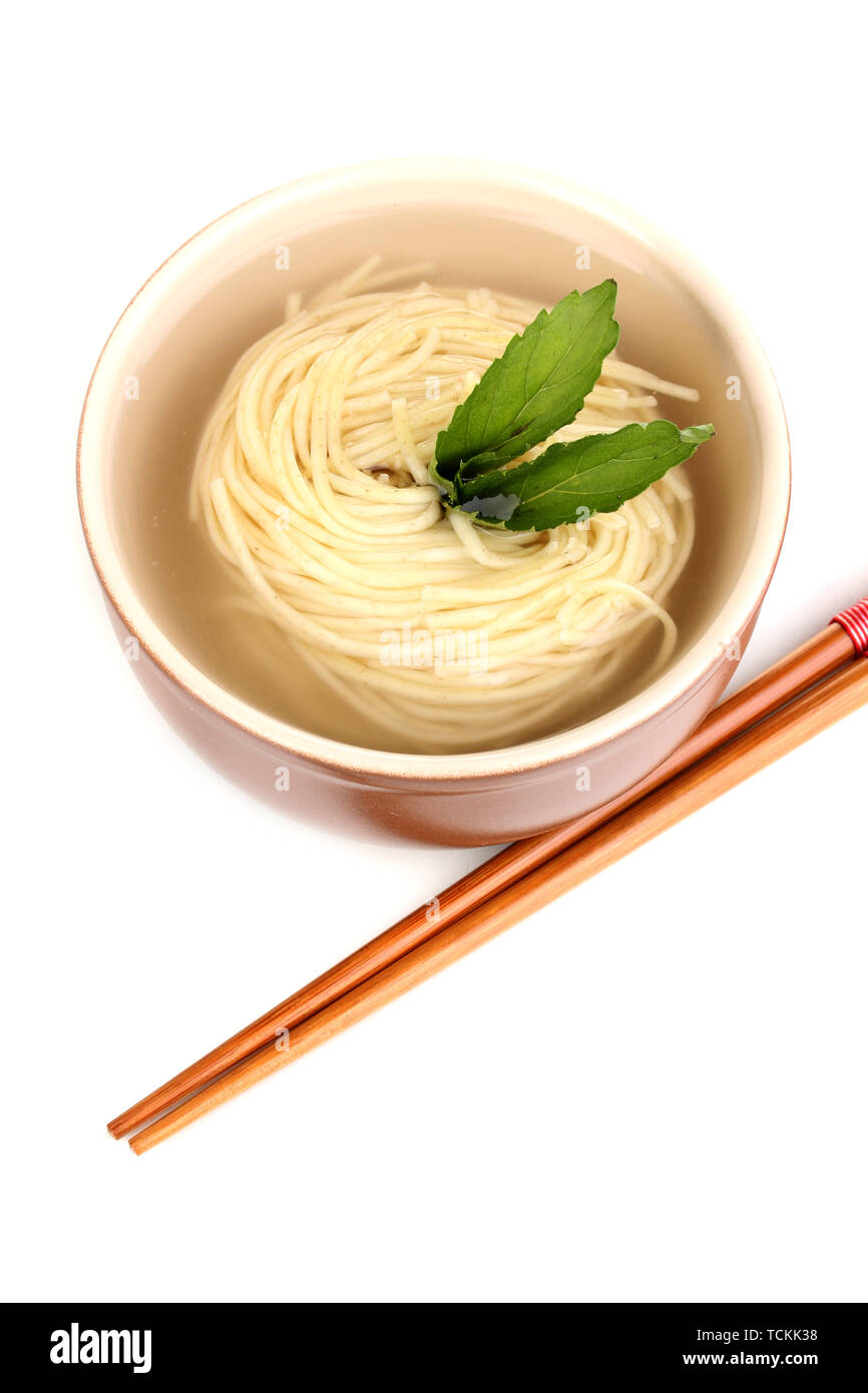 asian noodles in bowl isolated on white Stock Photo - Alamy