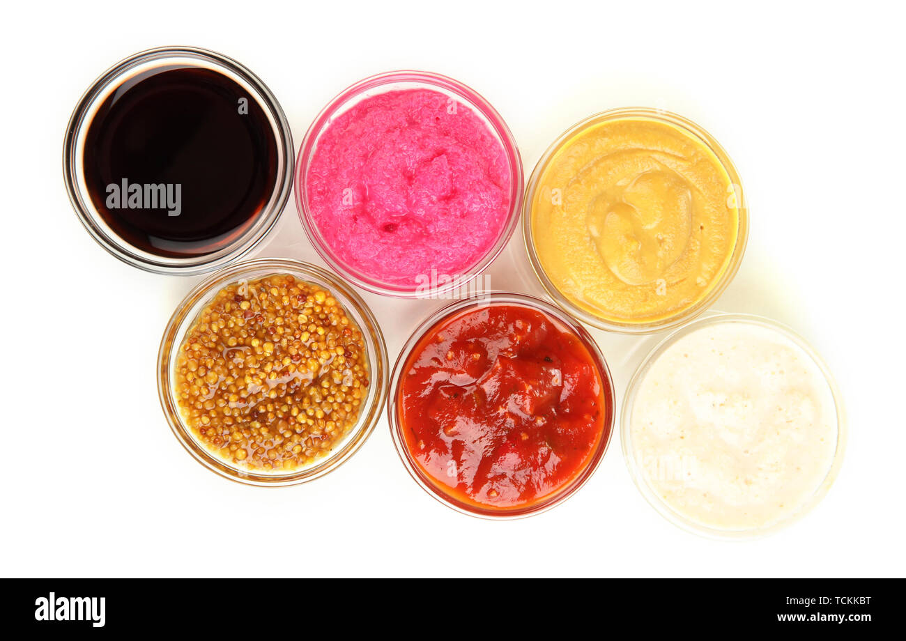 various sauces isolated on white Stock Photo - Alamy
