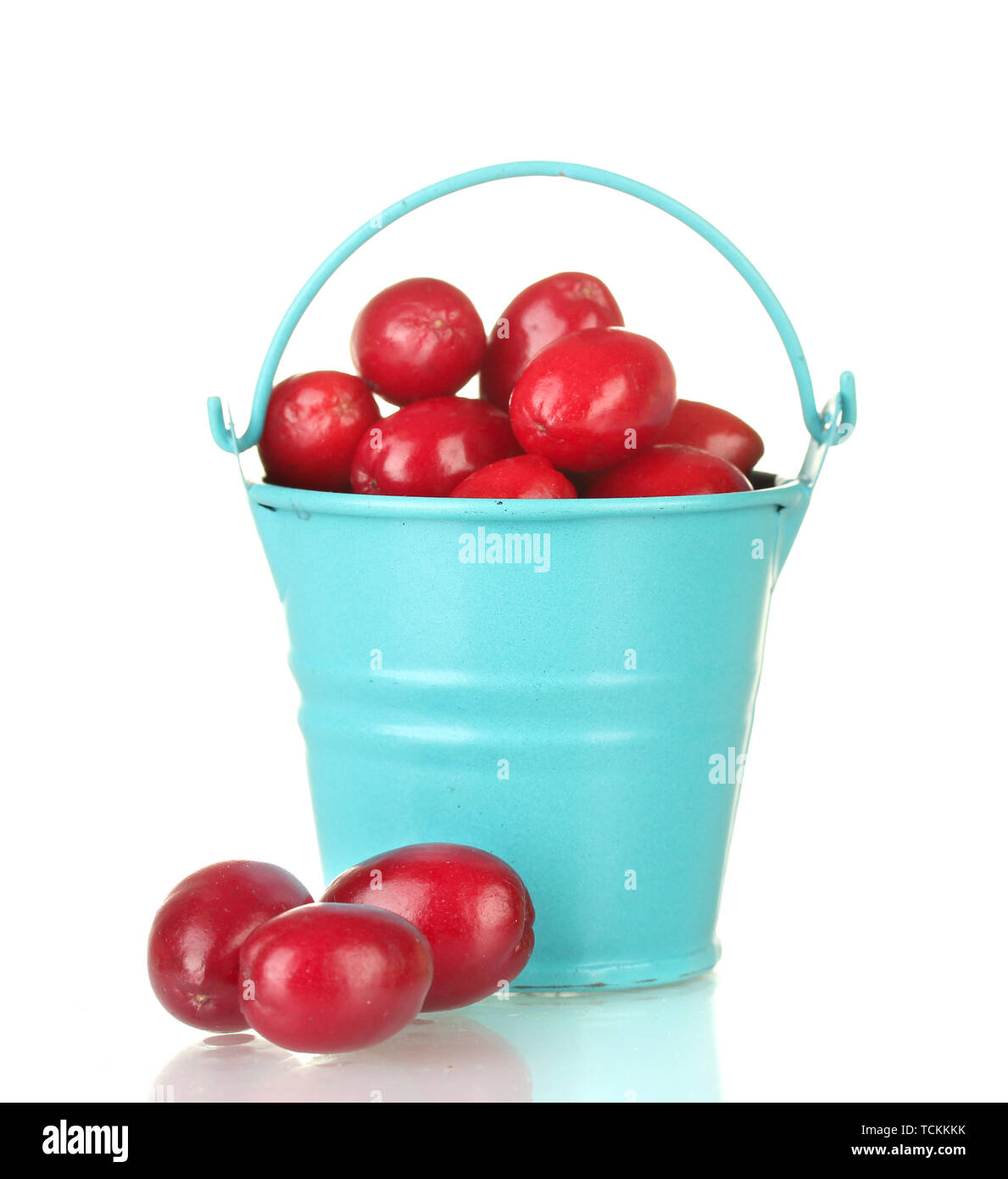 fresh cornel berries in bucket isolated on white Stock Photo - Alamy