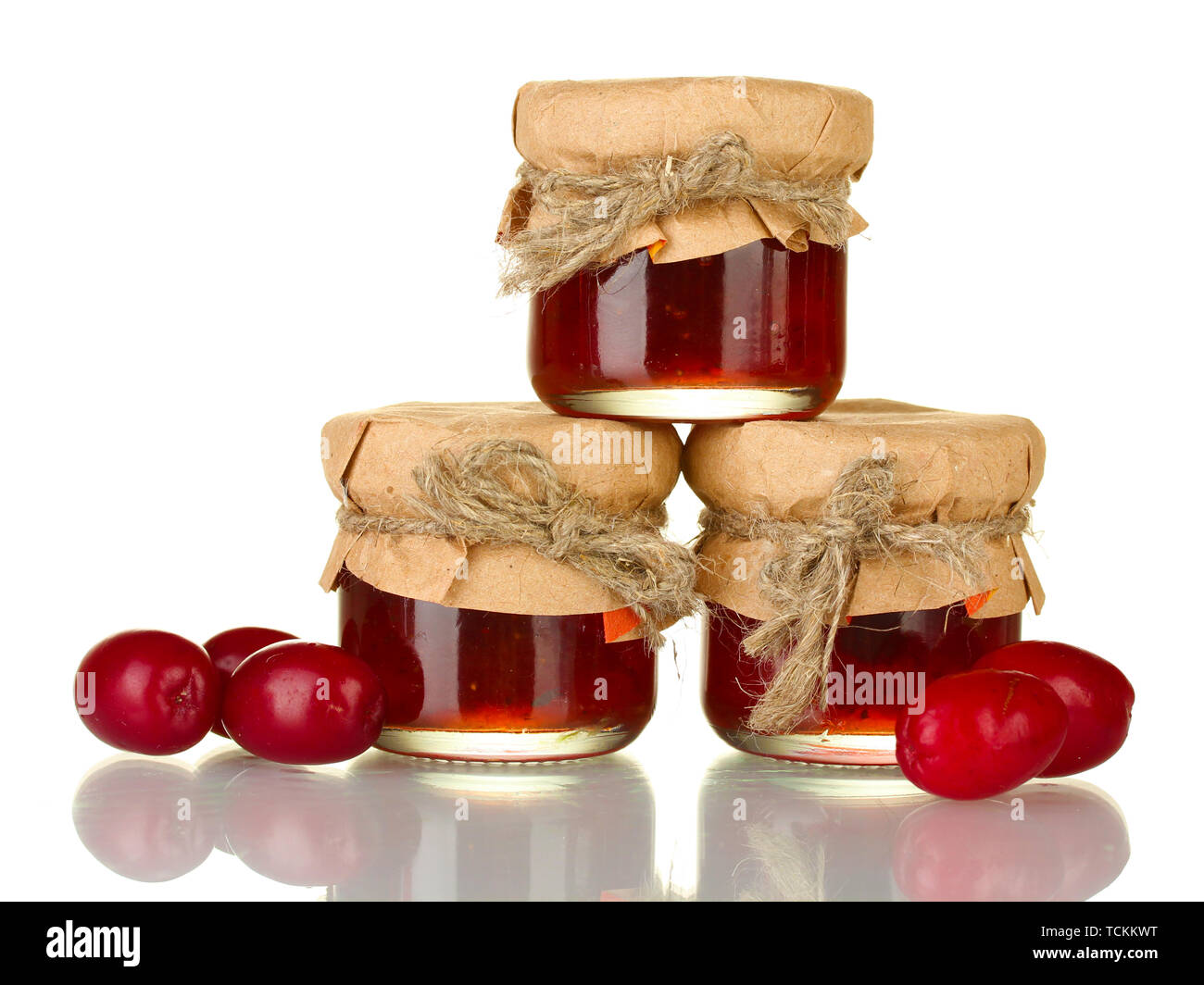 Jars of jam from the cornel isolated on white Stock Photo - Alamy
