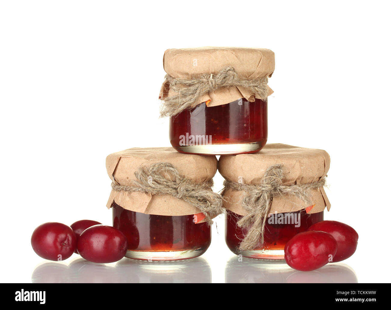 Jars of jam from the cornel isolated on white Stock Photo - Alamy