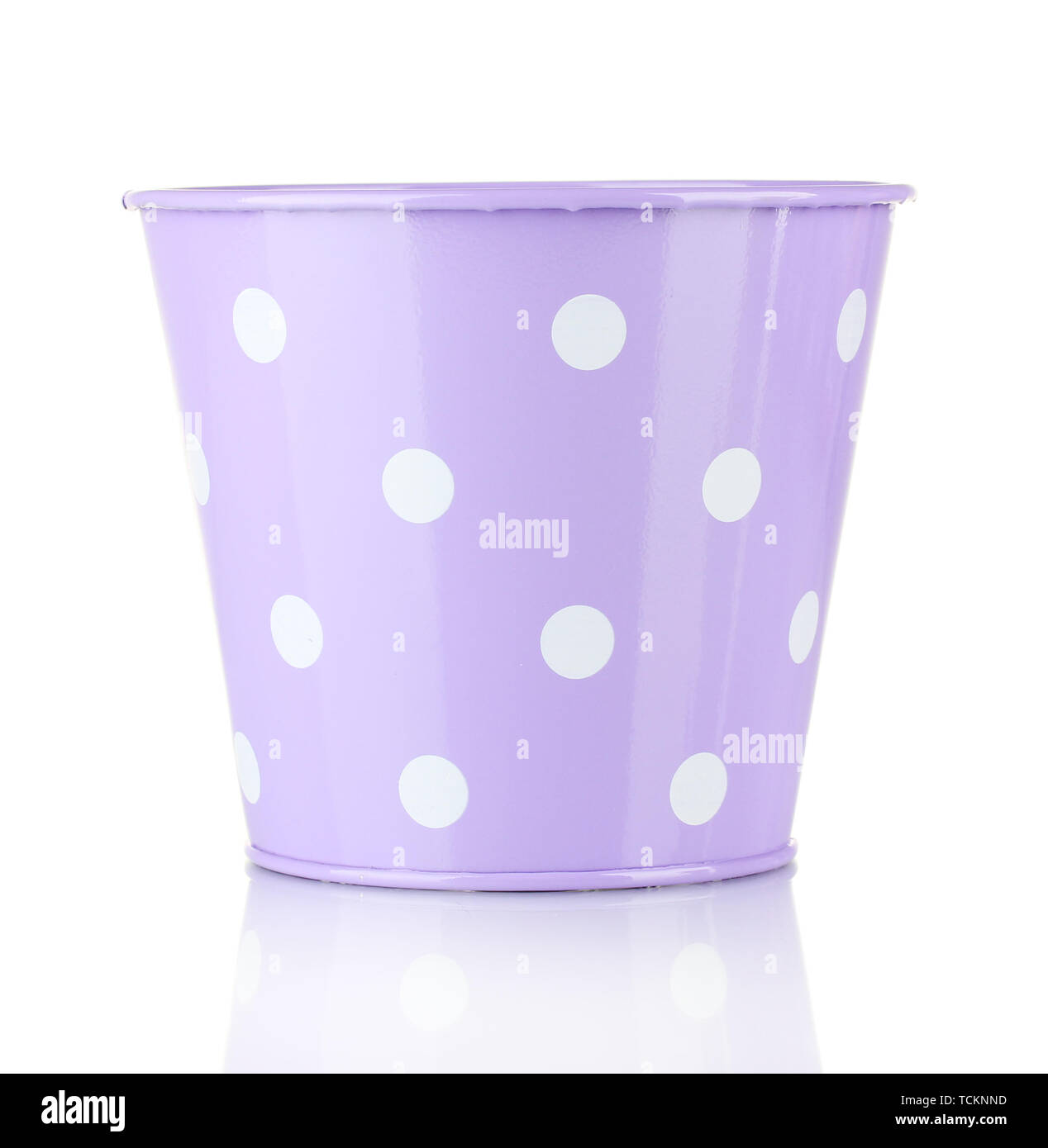 Purple bucket with white polka-dot isolated on white Stock Photo - Alamy