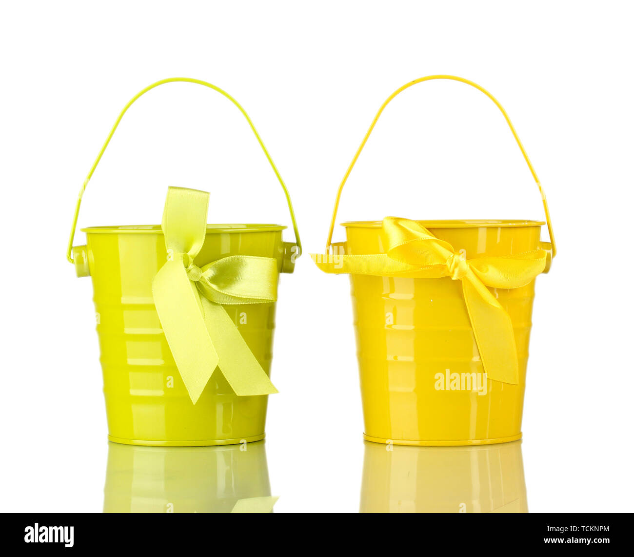 Colorful buckets isolated on white Stock Photo - Alamy