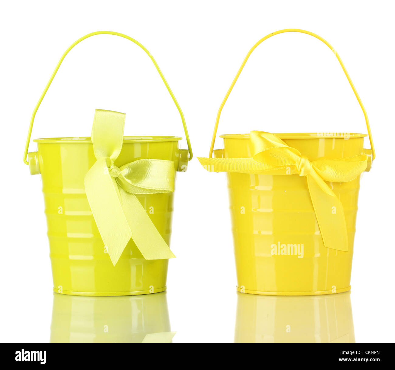 Colorful buckets isolated on white Stock Photo - Alamy
