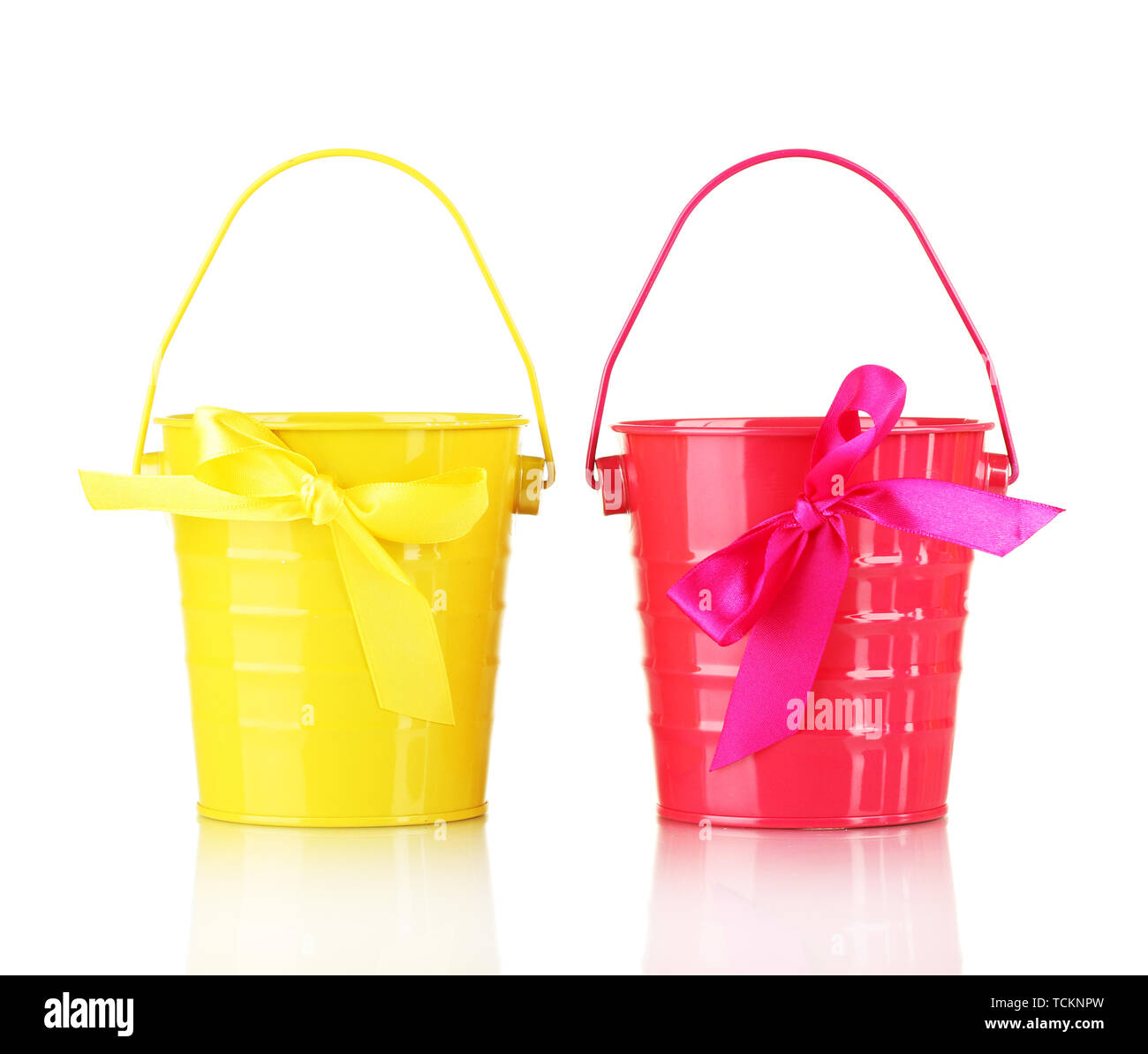 Colorful buckets isolated on white Stock Photo - Alamy