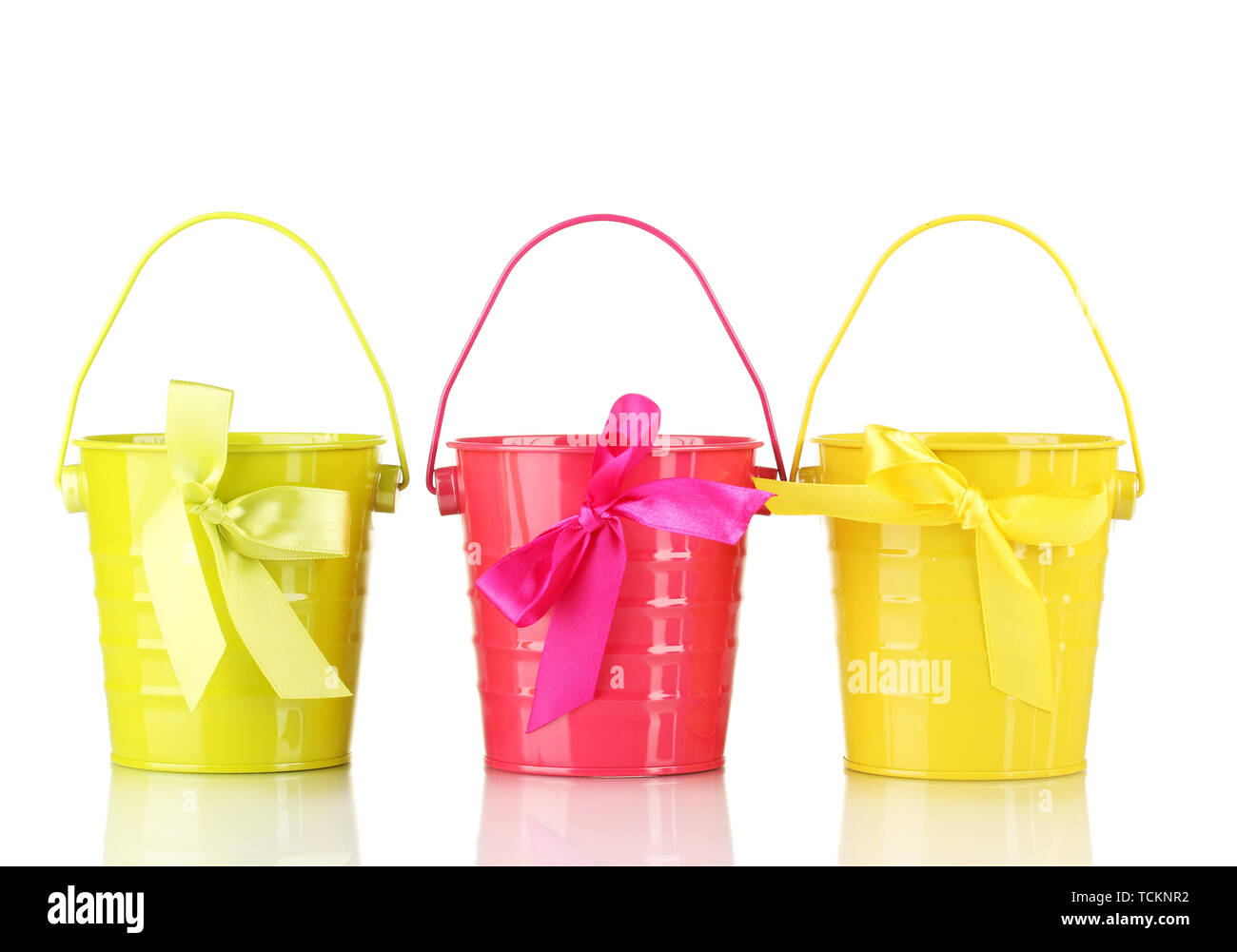 Colorful buckets isolated on white Stock Photo - Alamy