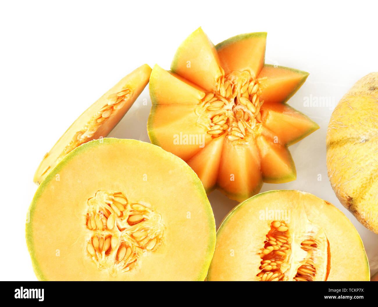 cut melon on white background close-up Stock Photo - Alamy