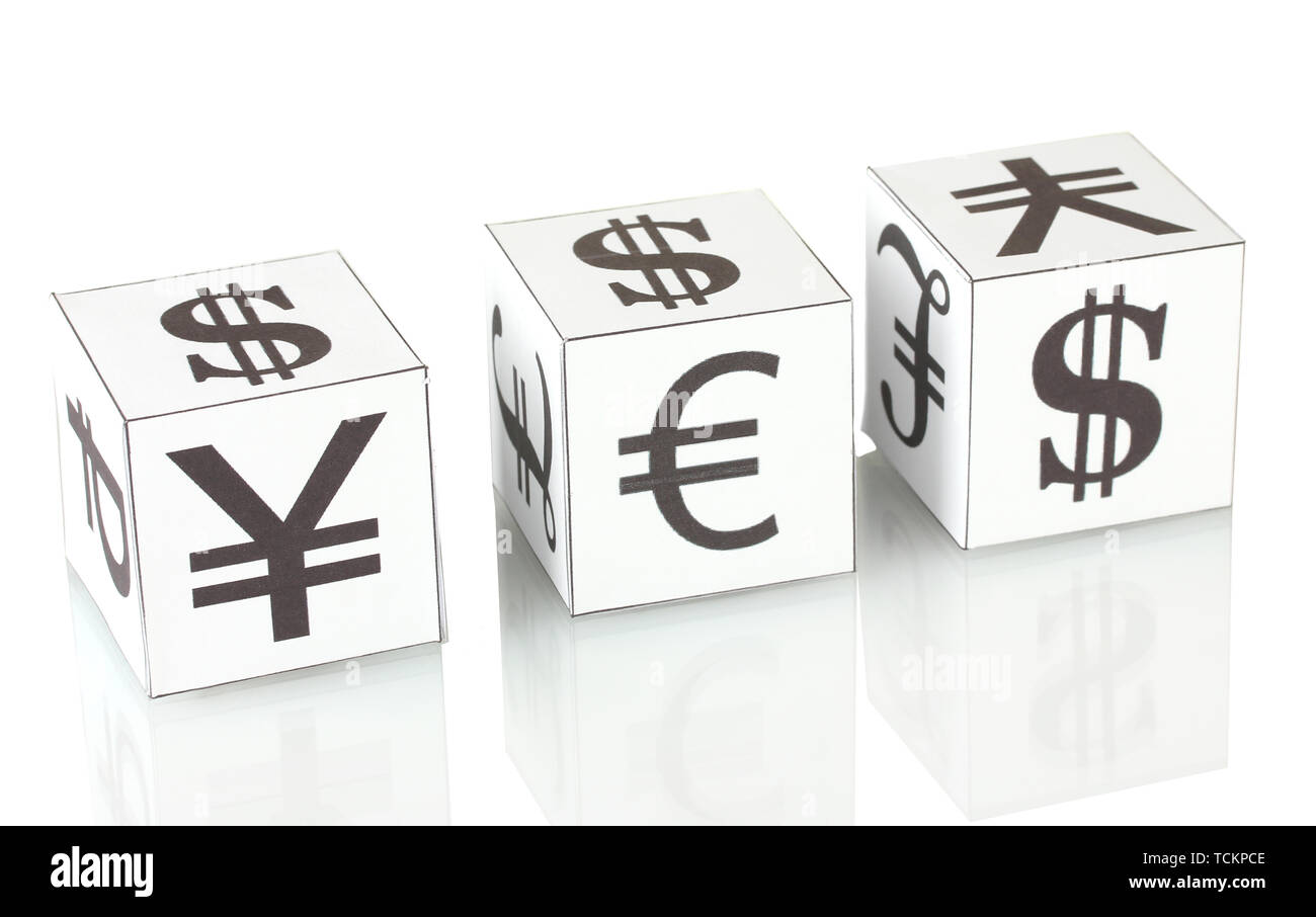 forex. currency in the white dices on white background Stock Photo - Alamy