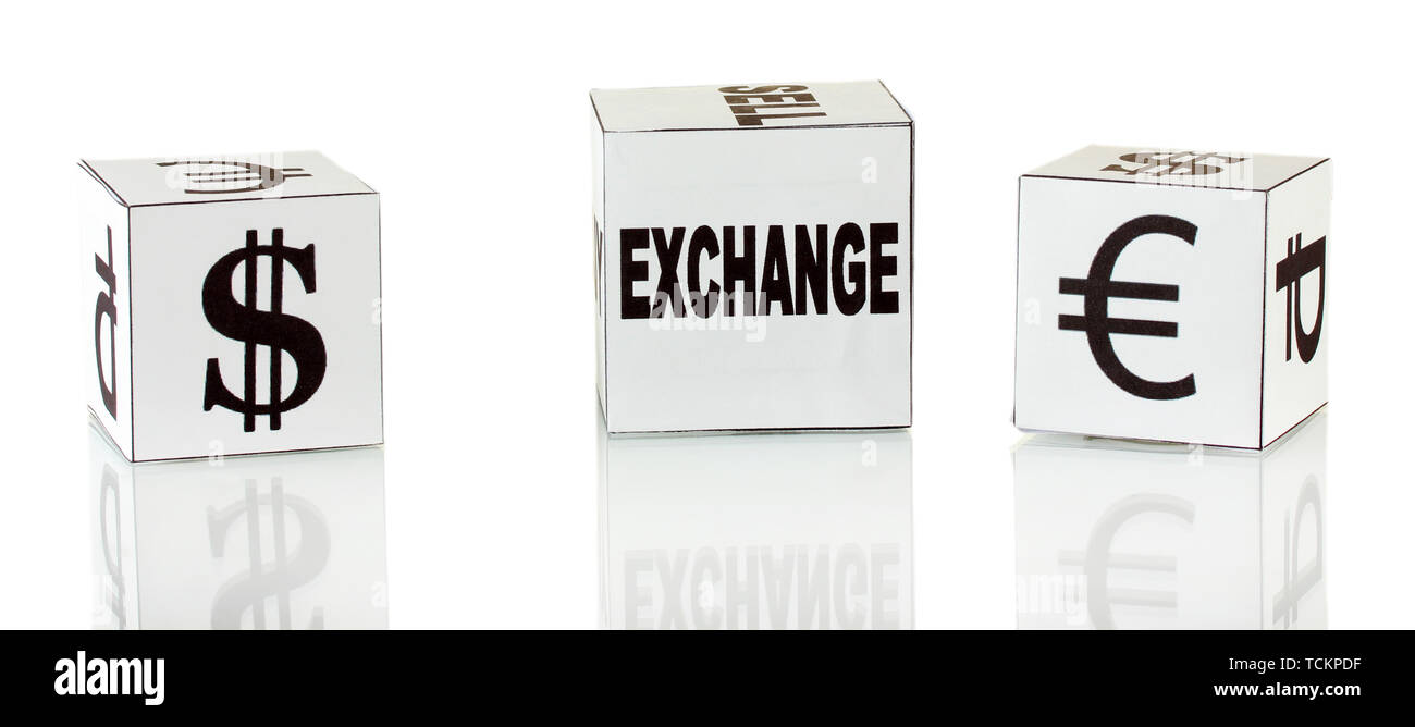 forex. currency in the white dices on white background Stock Photo - Alamy