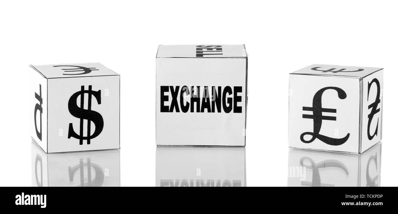 forex. currency in the white dices on white background Stock Photo - Alamy