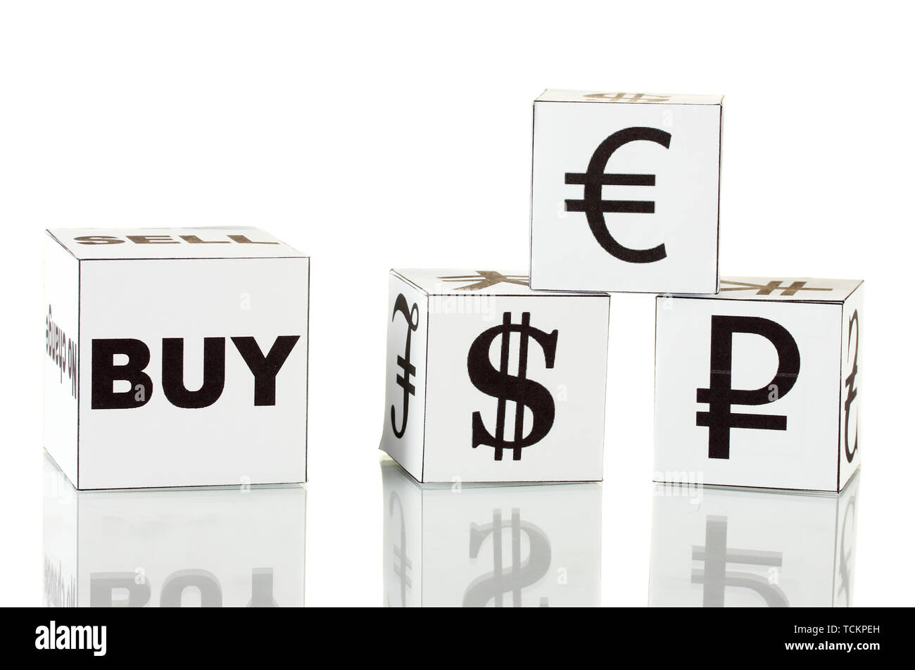 forex. currency in the white dices on white background Stock Photo - Alamy