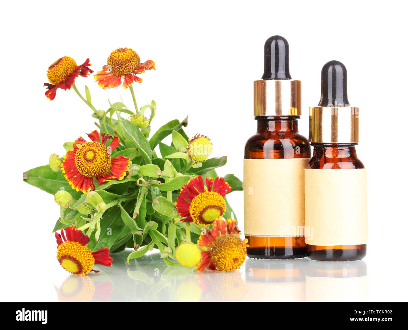 medicine bottles and flowers isolated on white Stock Photo - Alamy