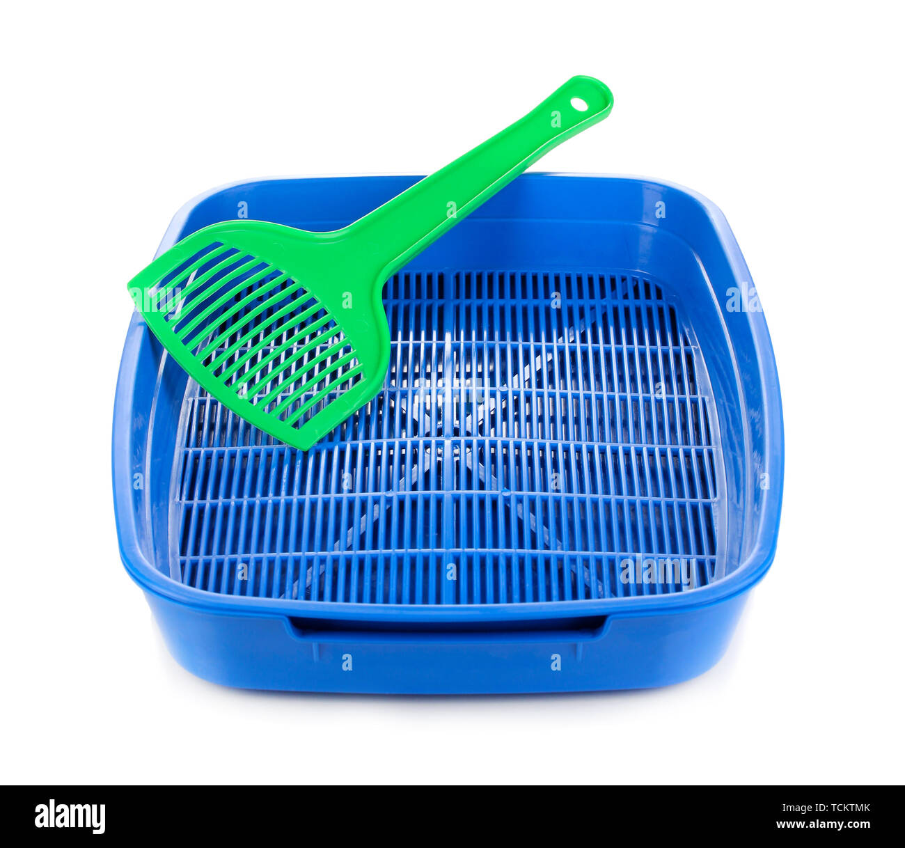 Blue plastic litter cat isolated on white Stock Photo - Alamy