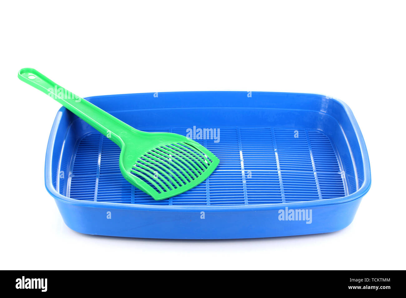 Blue plastic litter cat isolated on white Stock Photo - Alamy