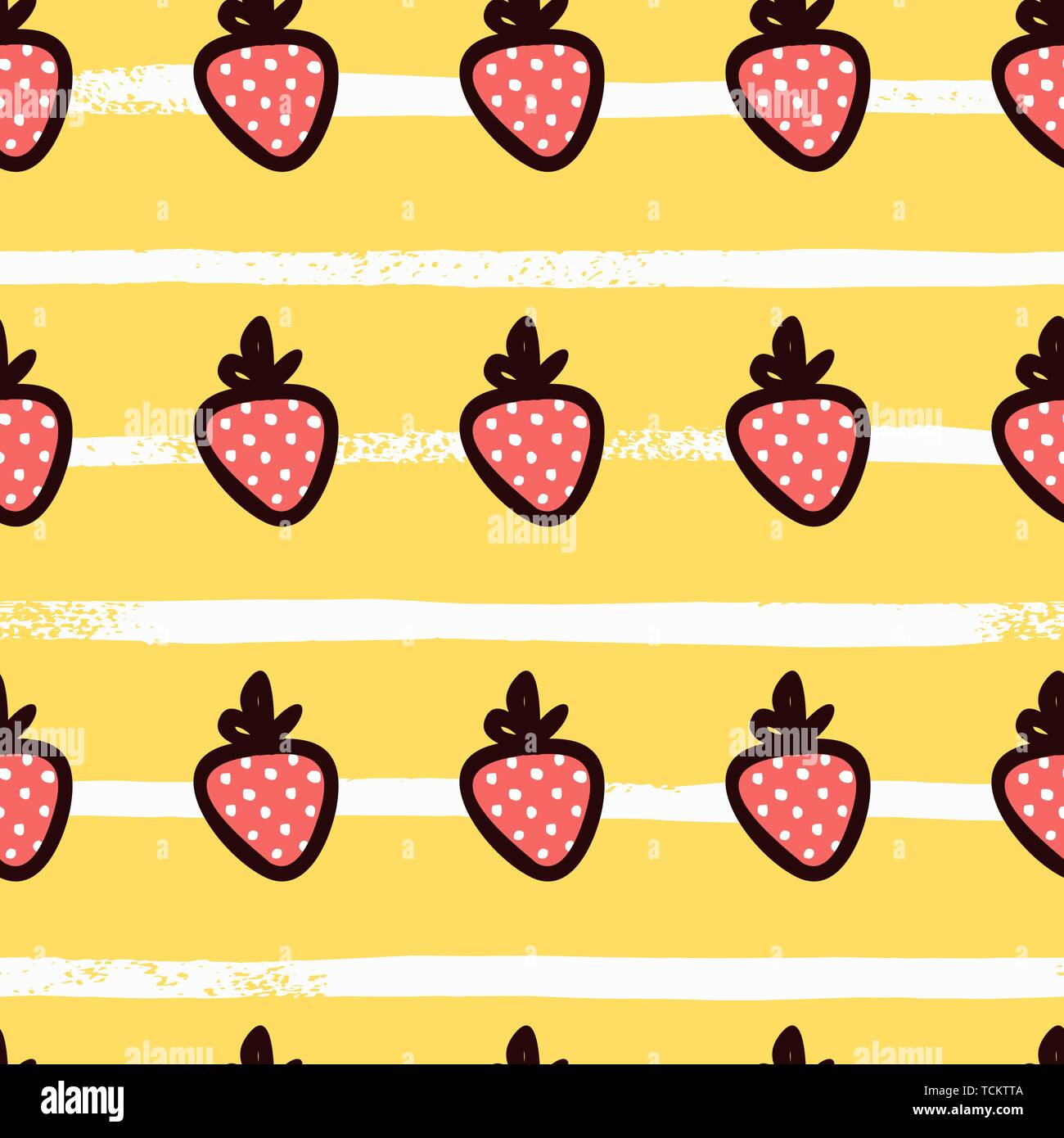 Strawberry strip Hand Draw Seamless Cute yellow Pattern. Summer Bright ...