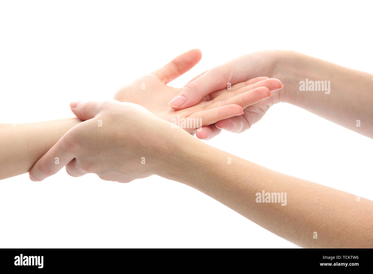 Hand massage, isolated on white Stock Photo - Alamy