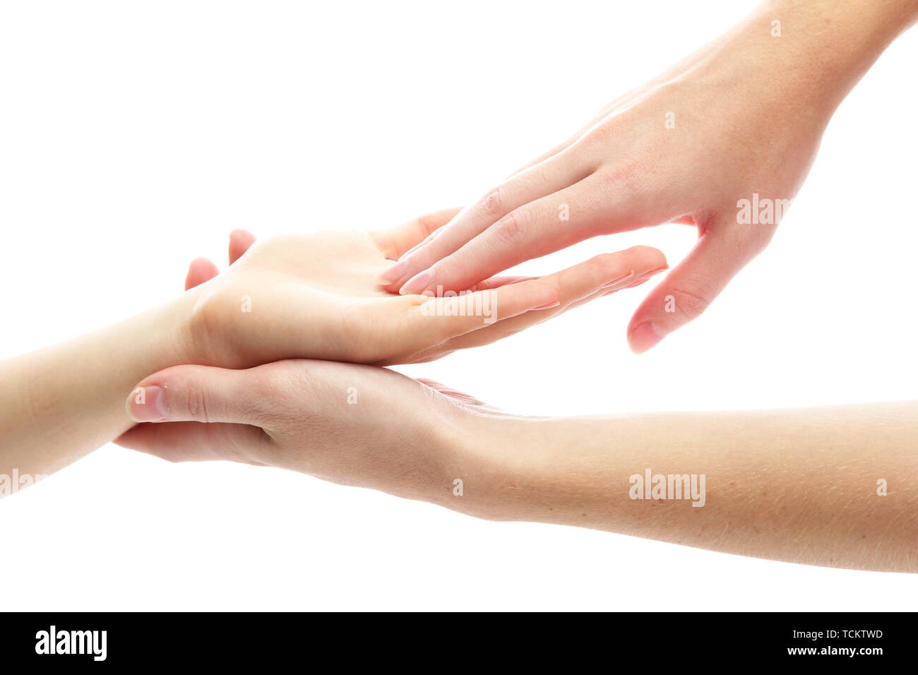 Hand massage, isolated on white Stock Photo - Alamy