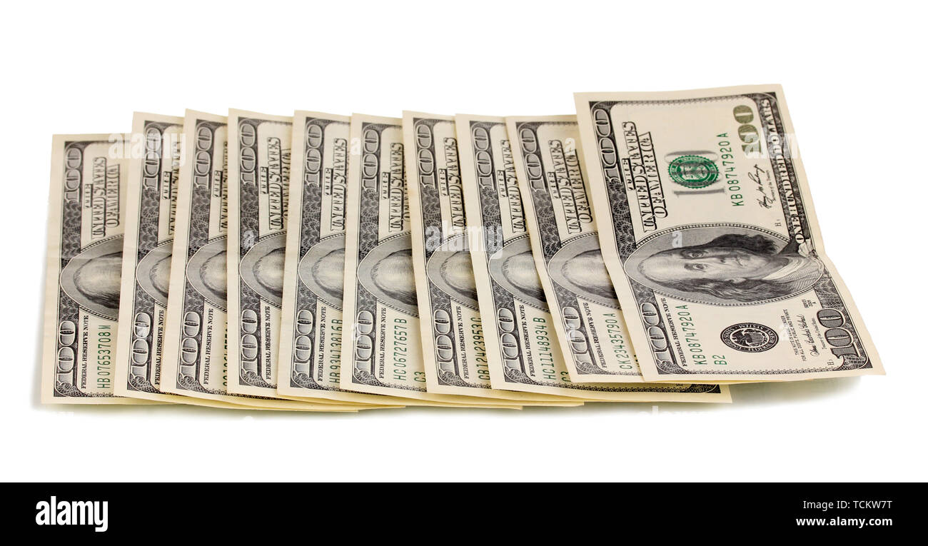 pack of dollars isolated on white Stock Photo - Alamy