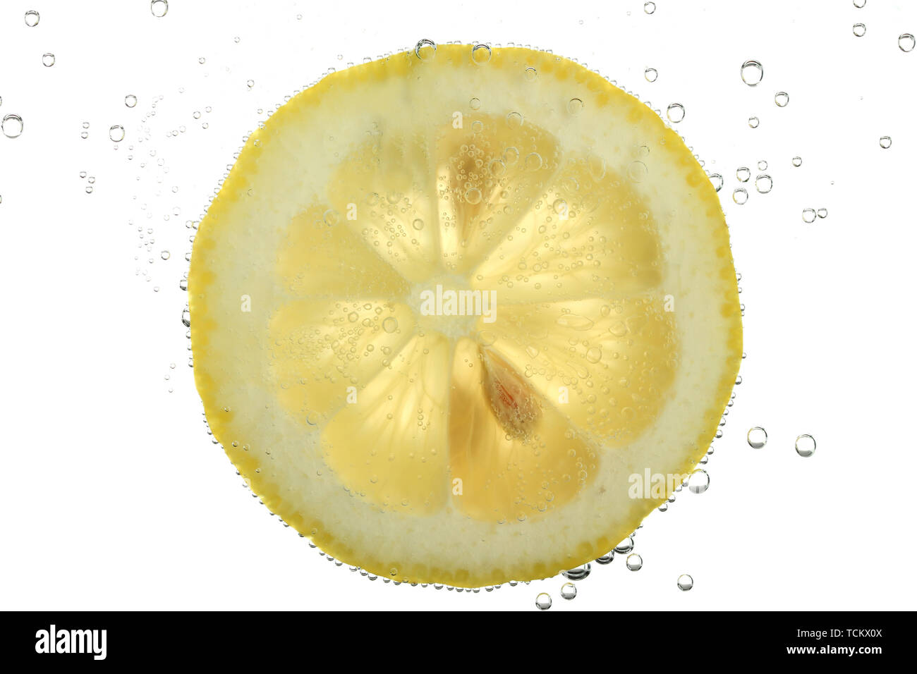 slice of lemon in the water with bubbles, isolated on white Stock Photo ...