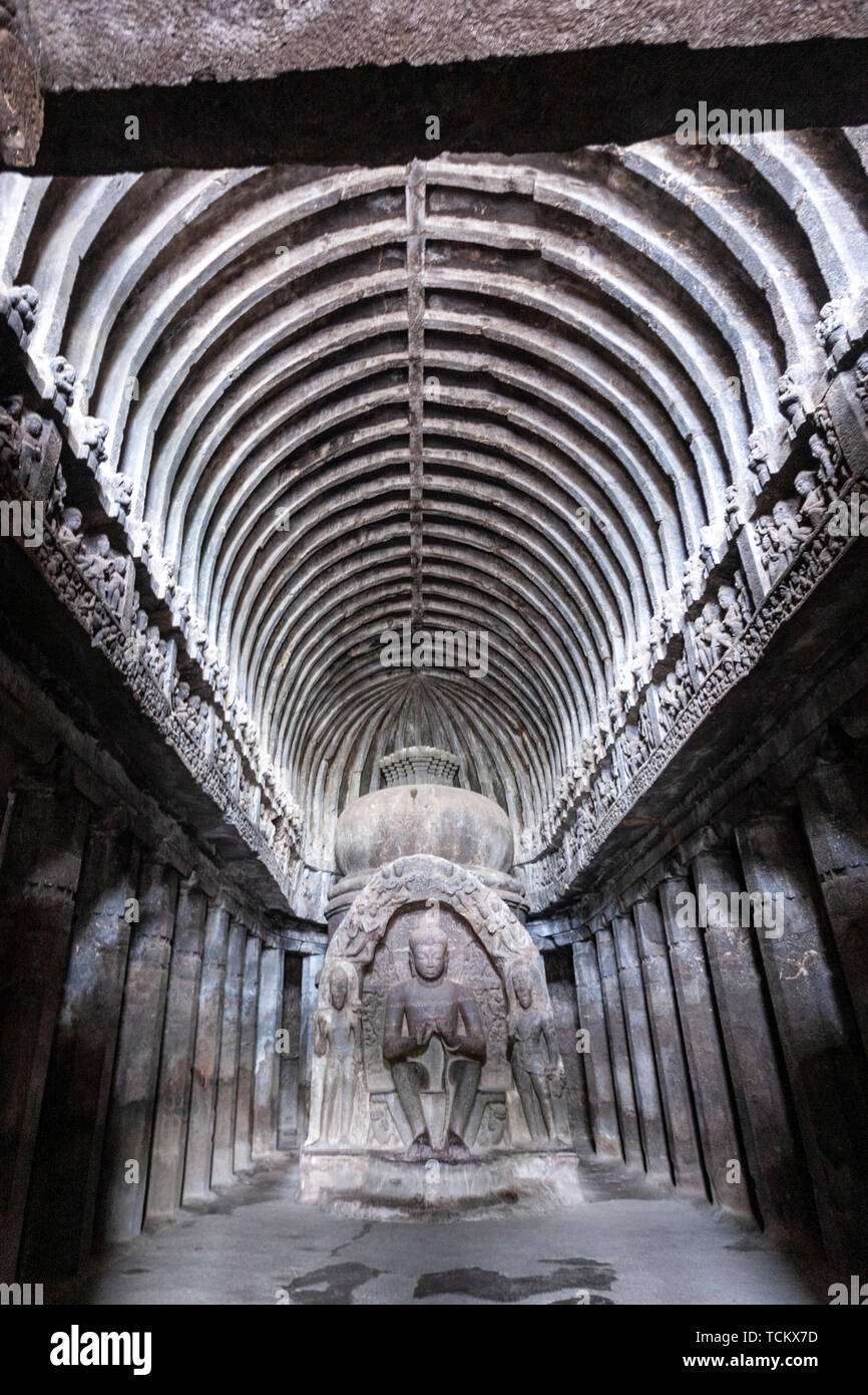 The sculptured dagoba (stupa), Lord Buddha in Carpenter's cave ...