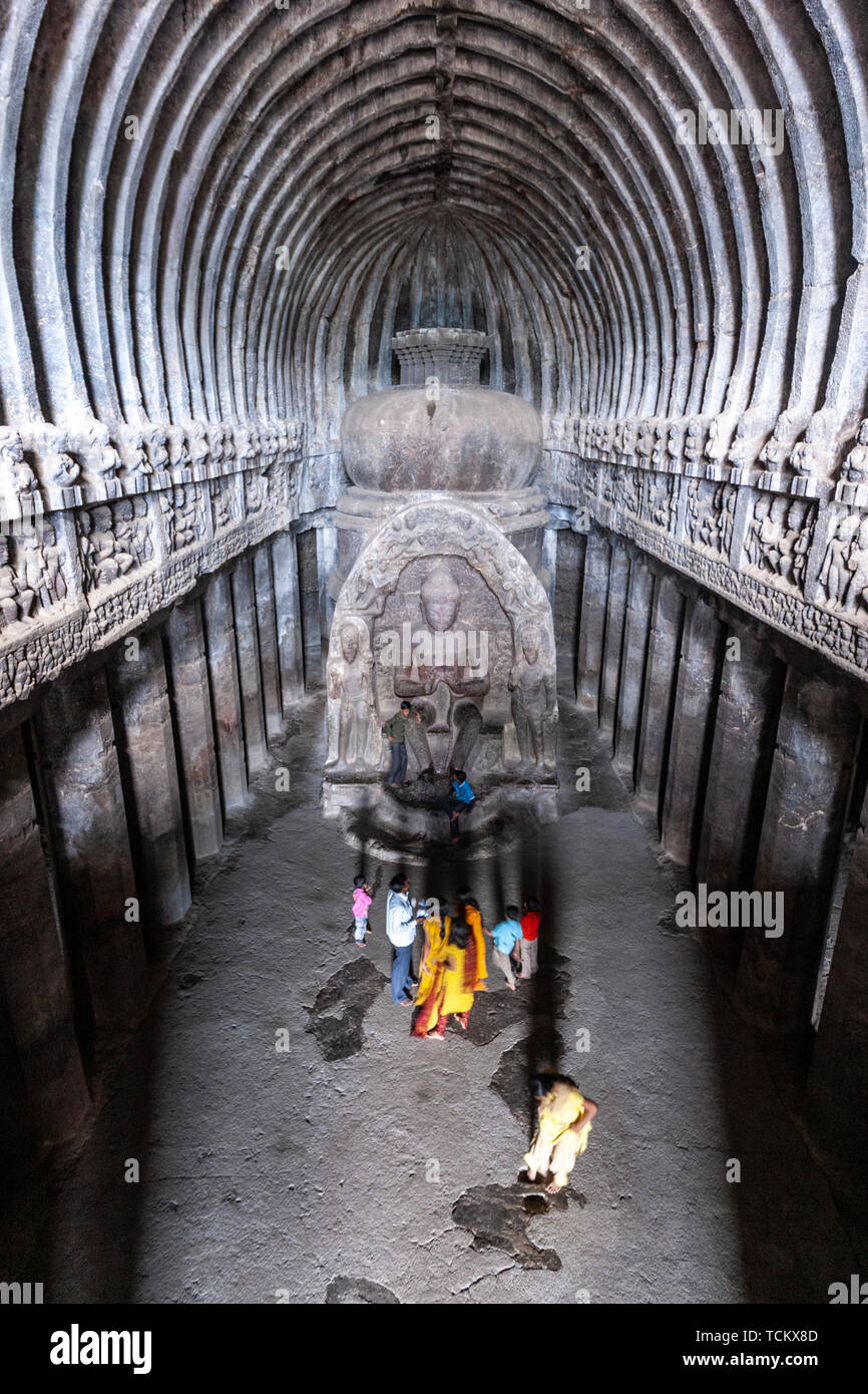 The sculptured dagoba (stupa), Lord Buddha in Carpenter's cave ...
