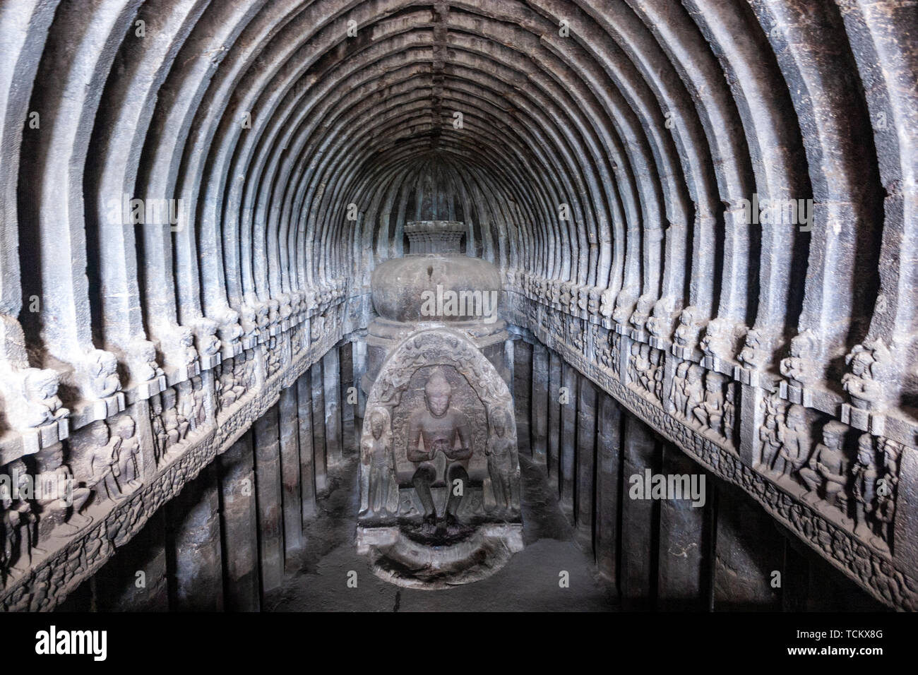 The sculptured dagoba (stupa), Lord Buddha in Carpenter's cave ...
