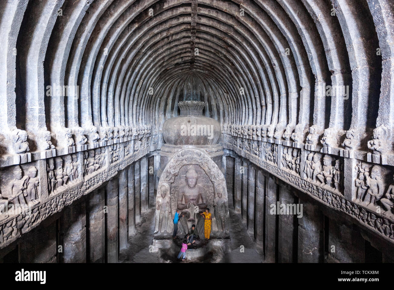 The sculptured dagoba (stupa), Lord Buddha in Carpenter's cave ...