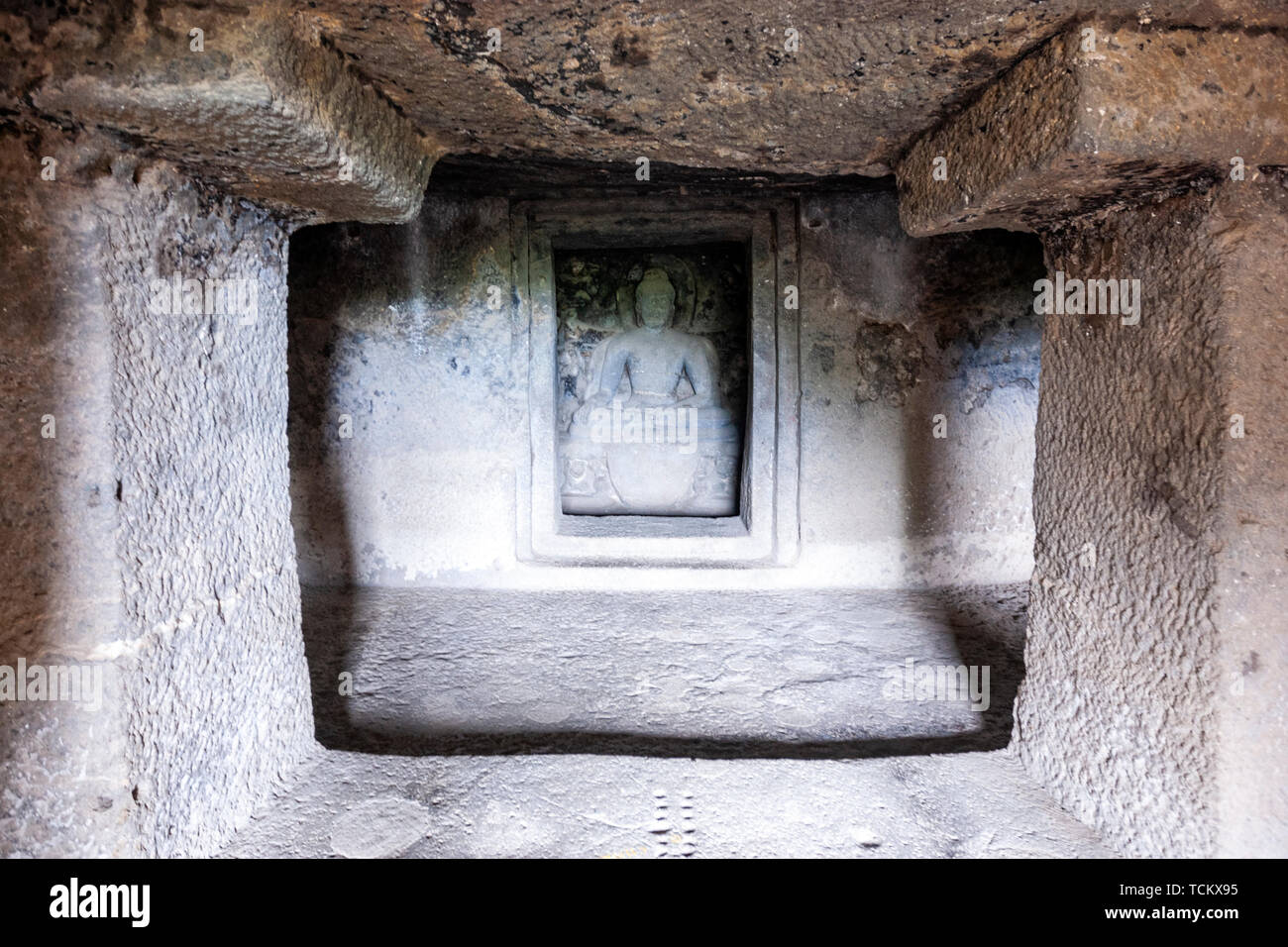 Cave 12, three-storied Mahayana monastery caves with idols, Ellora ...